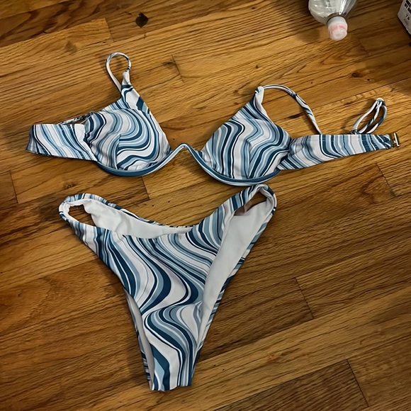 Swim | Wavy Striped Blue And White Bikini With Underwire | Poshmark